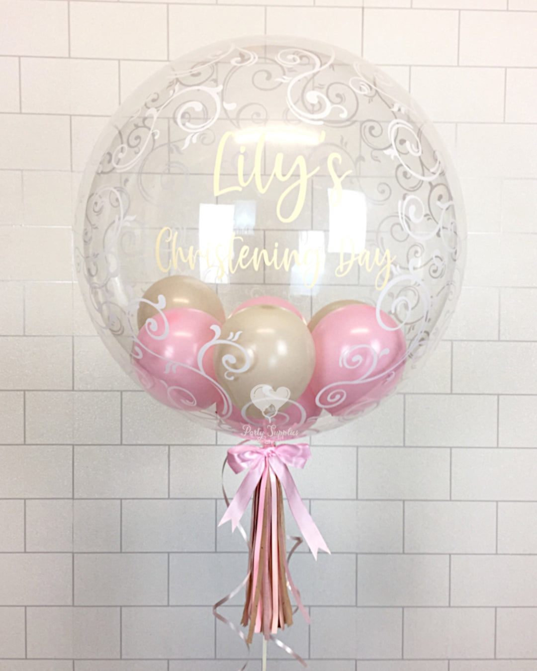 COLLECTION ONLY Fancy Filigree Bubble Pale Pink Cream Balloons Ivory Message